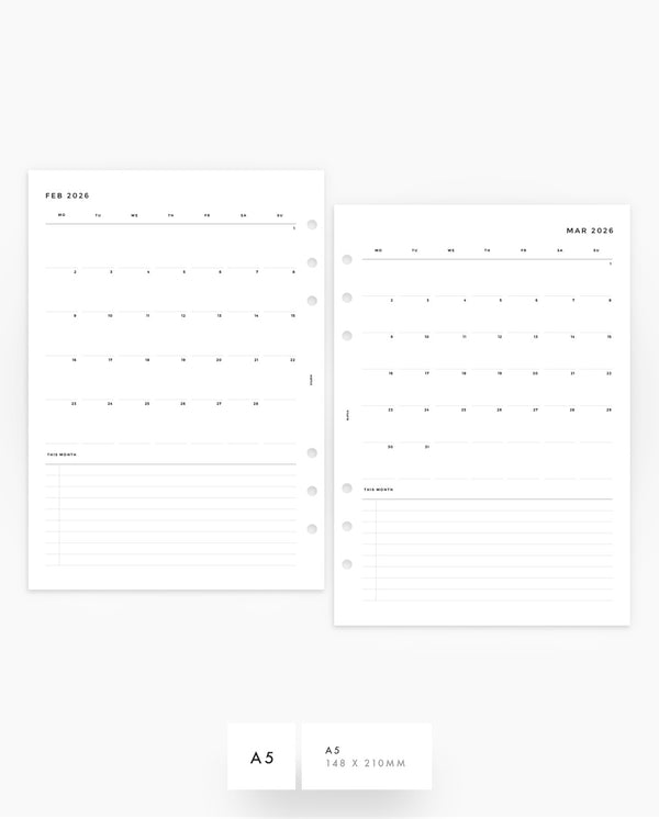 2026 Minimalist Monthly Overview Planner Inserts - 8LOTUS