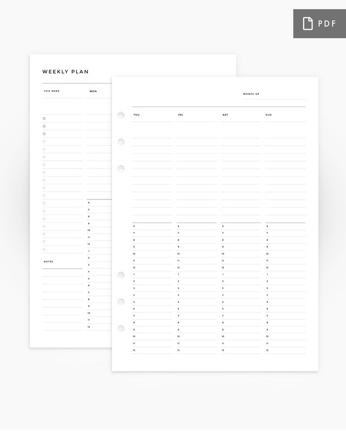 MN205 - Weekly Vertical Hourly Planner Inserts - PDF