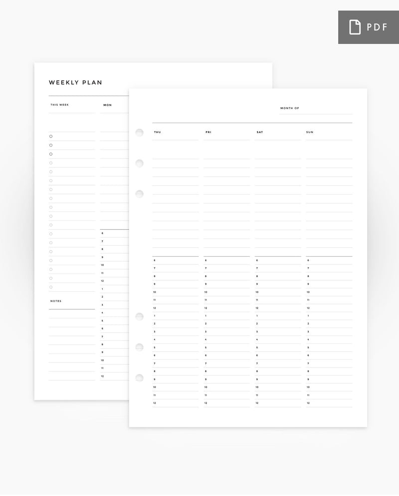 MN205 - Weekly Vertical Hourly Planner Inserts - PDF