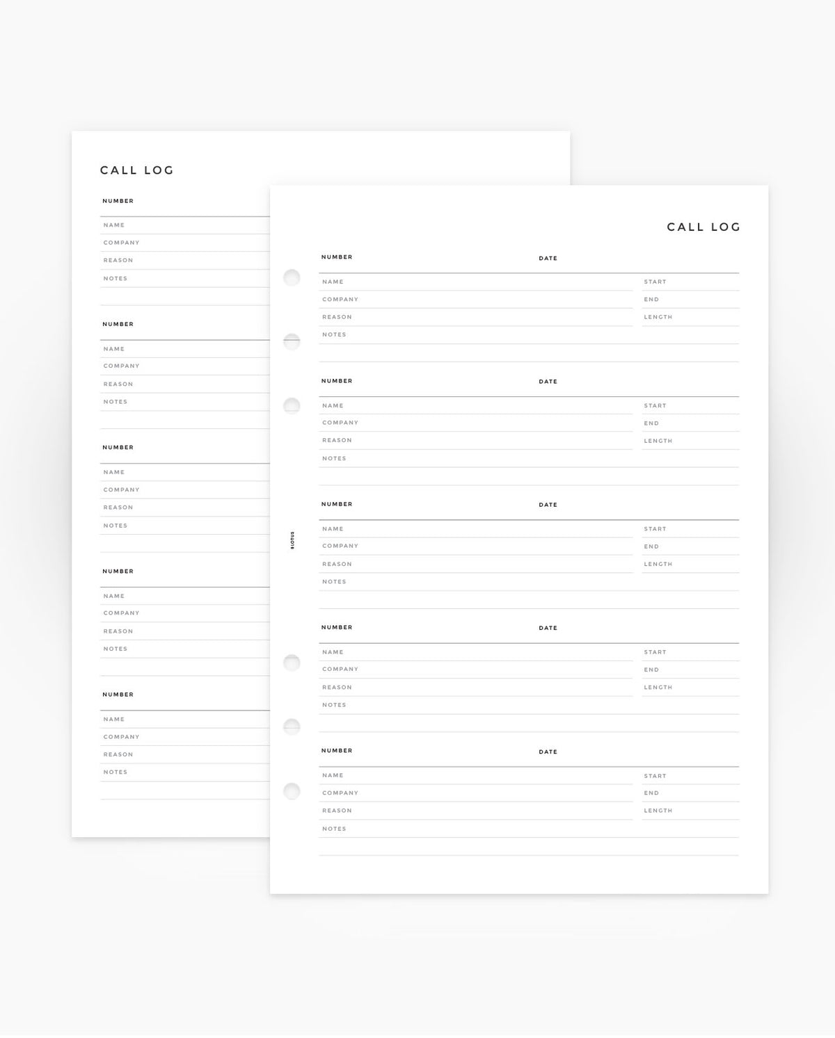 Call Log Planner Inserts - 8Lotus