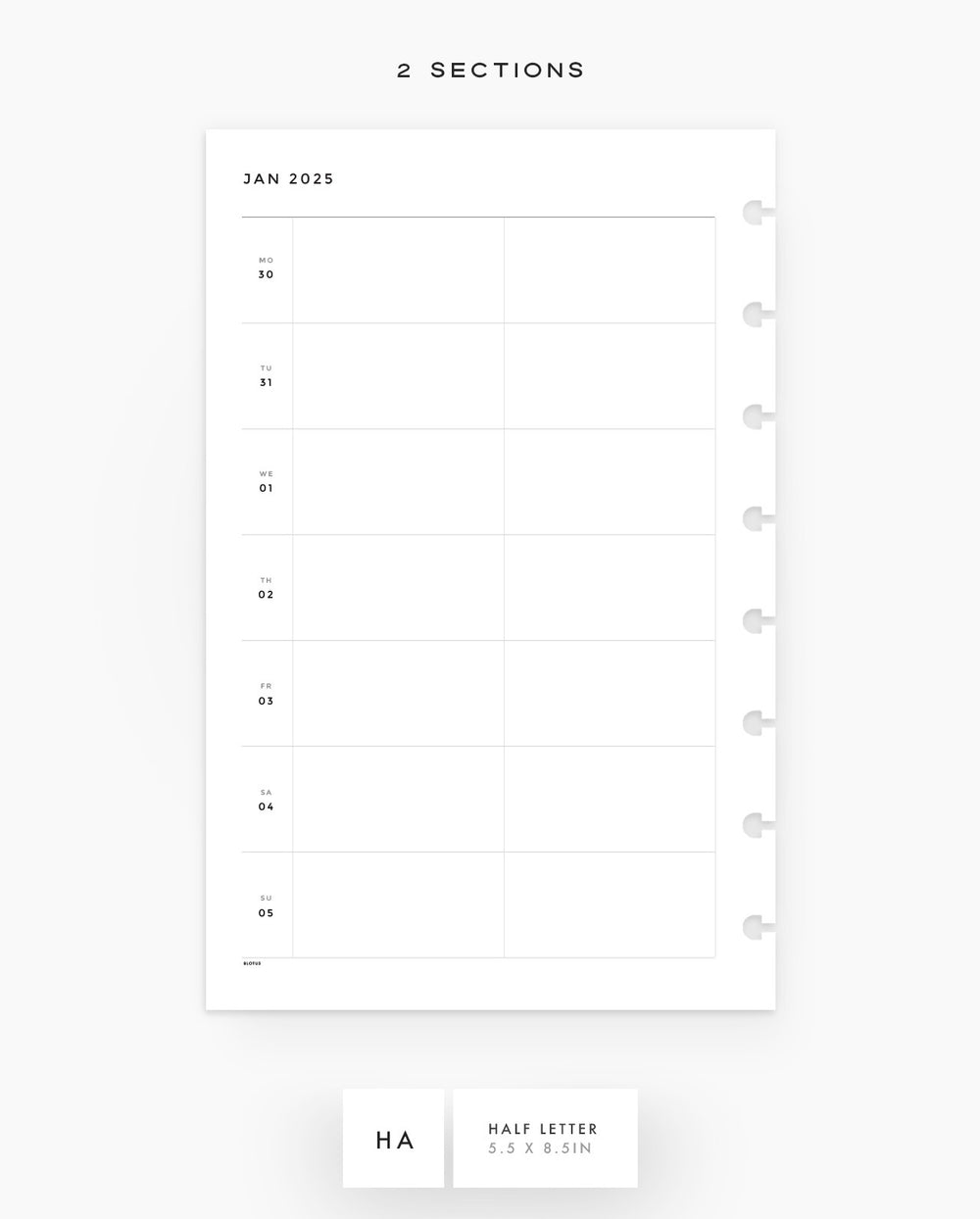 Dated Weekly Horizontal Planner Insert Special Order - 8LOTUS