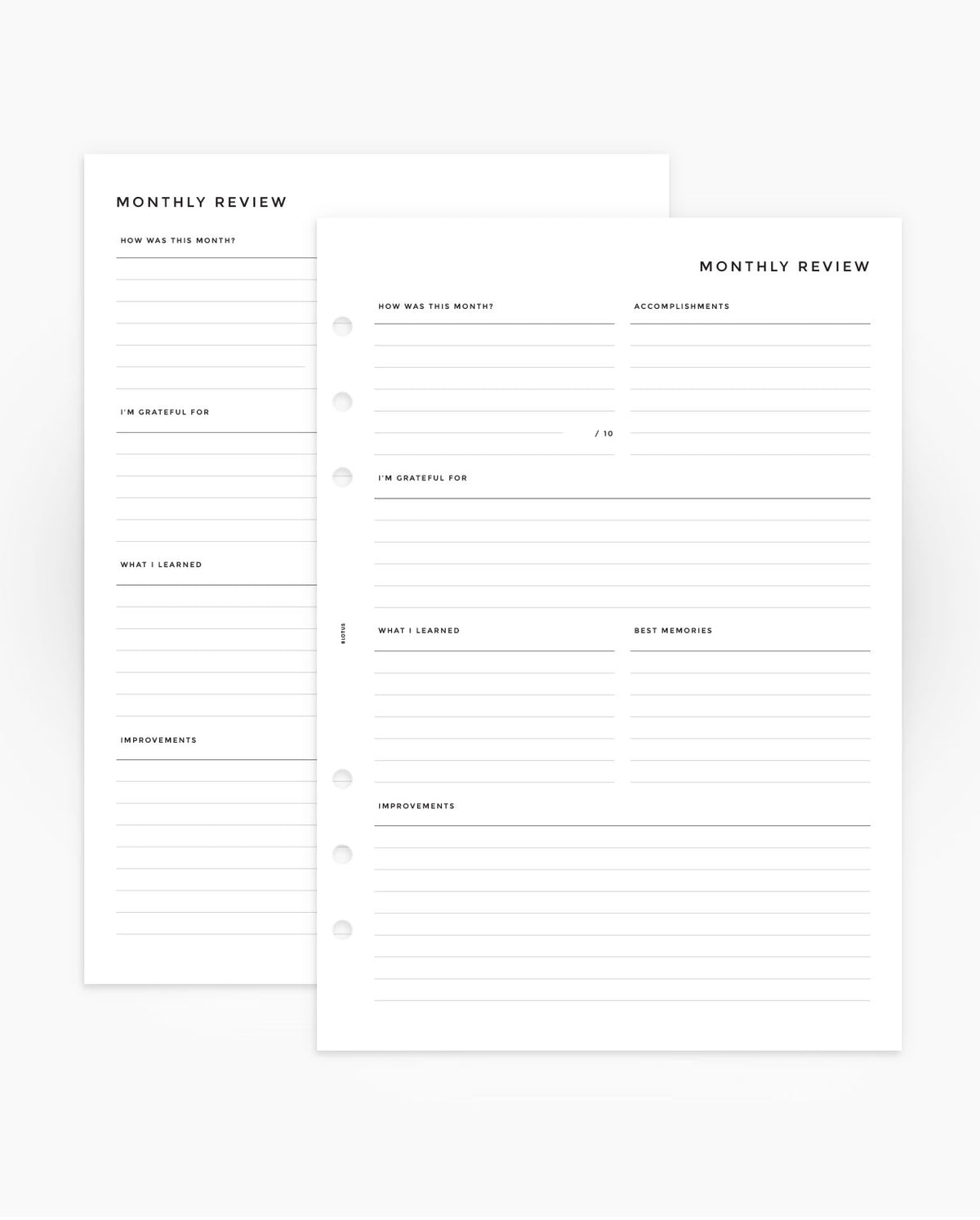 MN199 - Monthly Review Planner Inserts - PDF