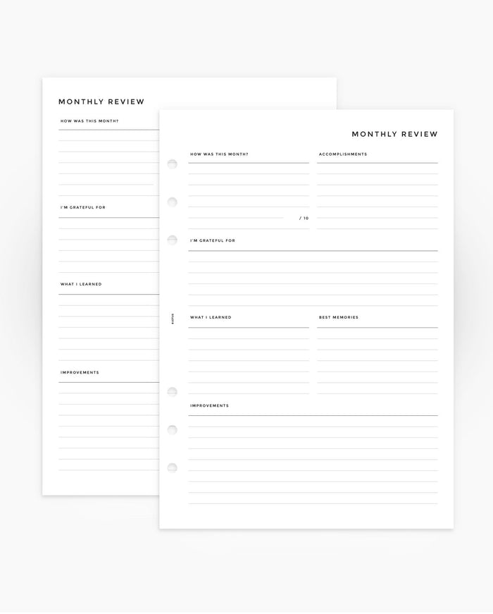 MN199 - Monthly Review Planner Inserts - PDF