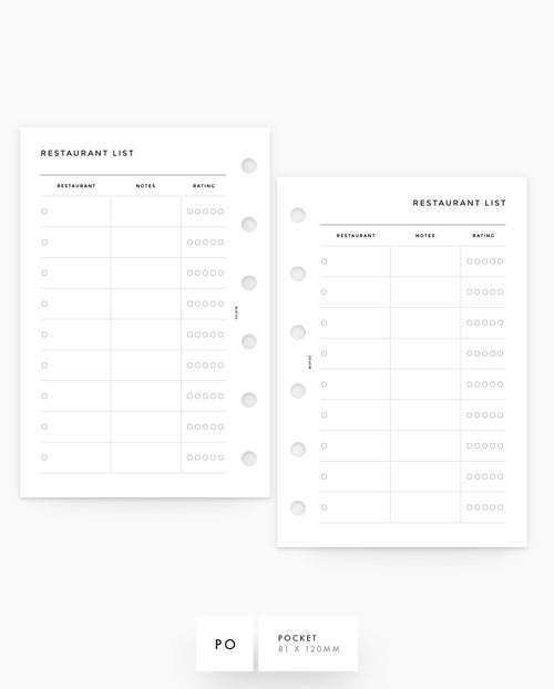 Restaurant List Printable Planner Inserts - 8Lotus