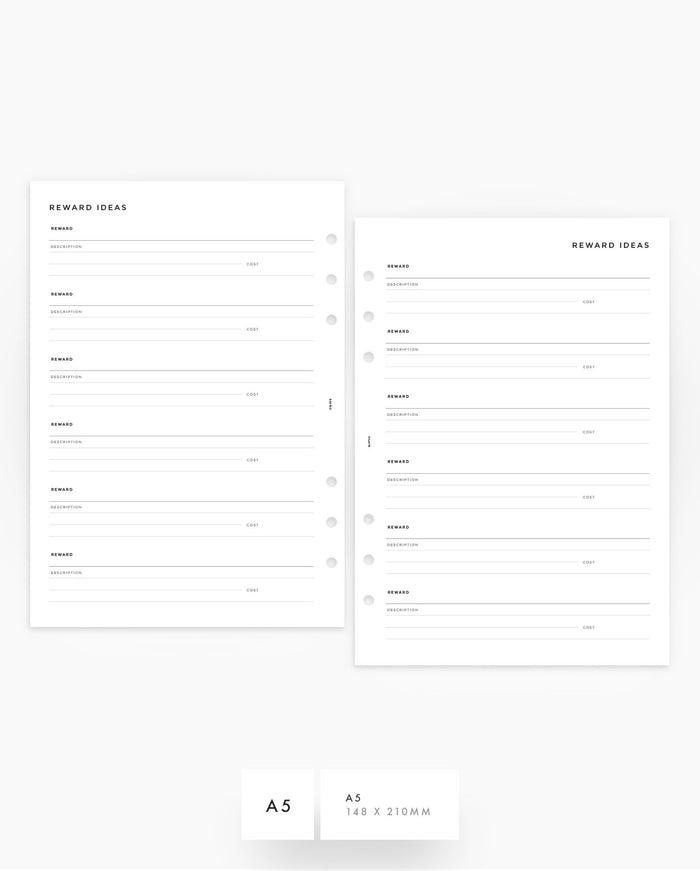 Reward Ideas Planner Inserts - PDF