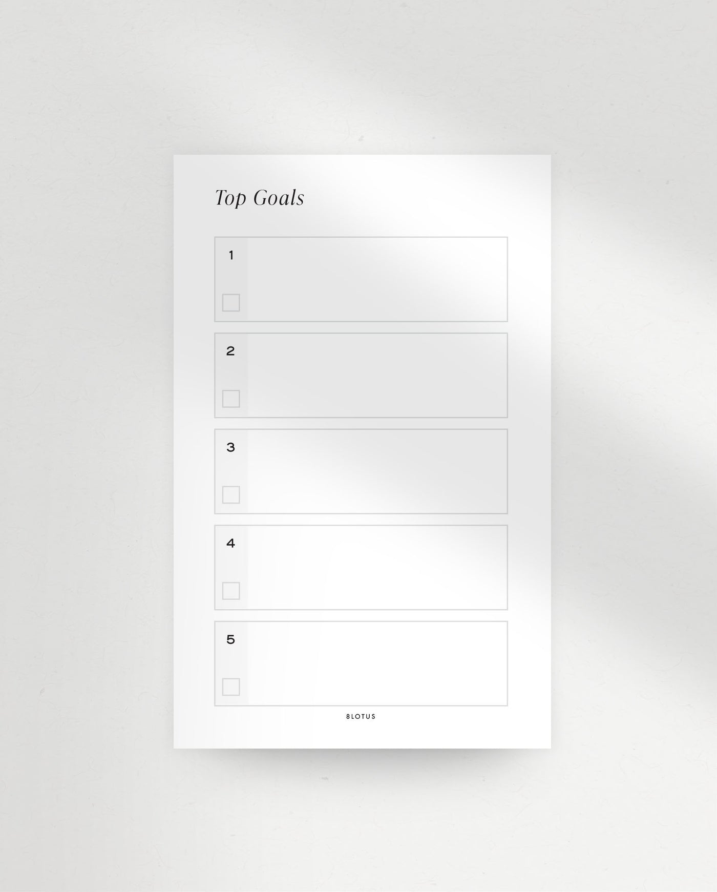 Top Goals Vertical Planner Card Printable - 8Lotus