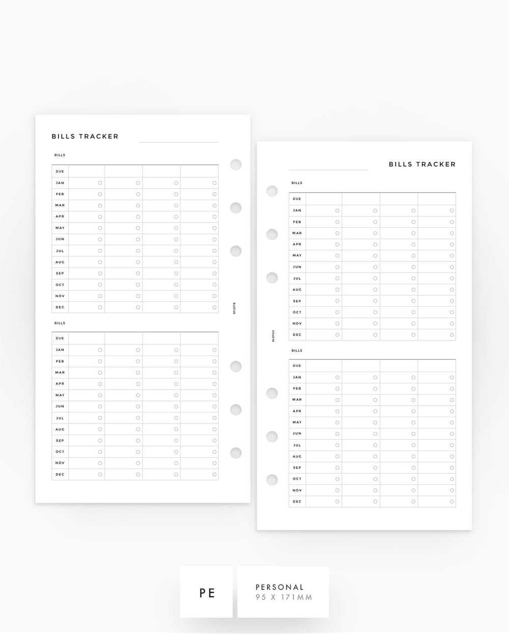 Vertical Bills Tracker Planner Inserts- 8Lotus