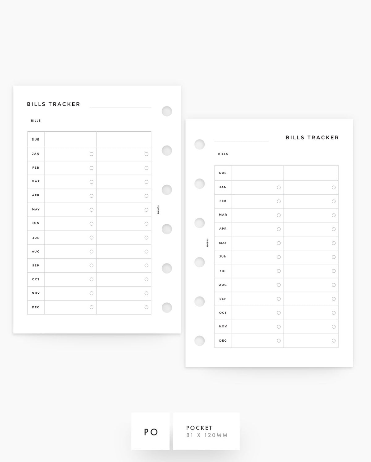 Vertical Bills Tracker Planner Inserts- 8Lotus