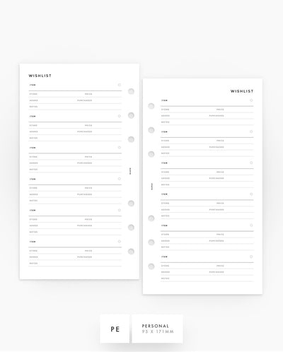 Wishlist Planner Inserts - PDF