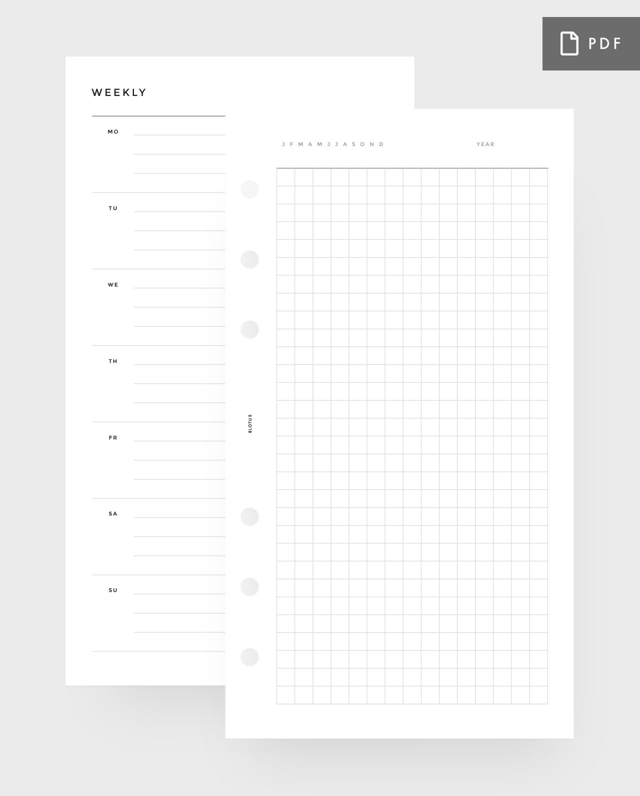 Printable Weekly Horizontal Grid Planner Inserts - 8Lotus