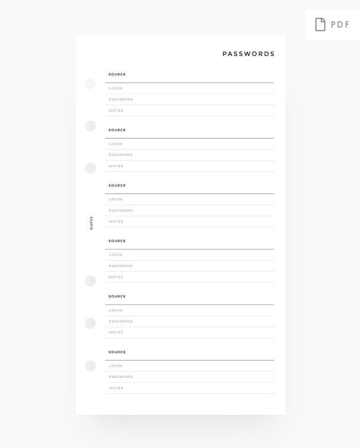Printable Password Tracker Planner Insert - 8Lotus