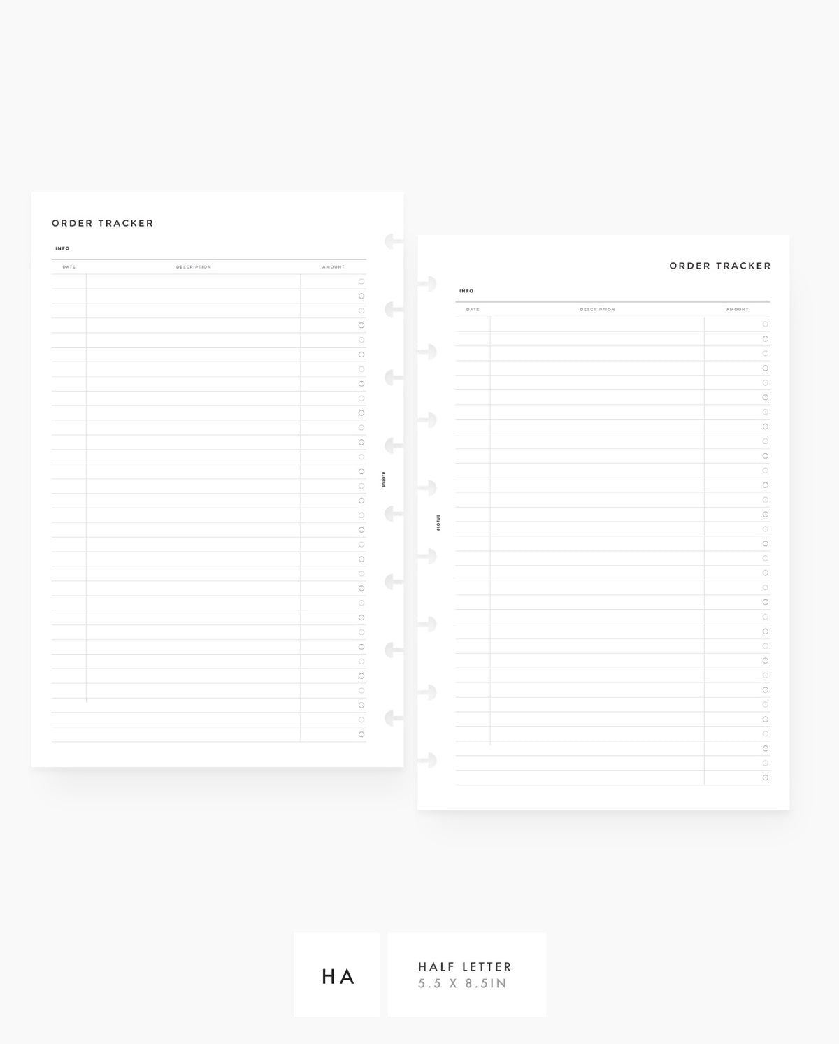 Minimal Order Tracker Planner Inserts - 8Lotus