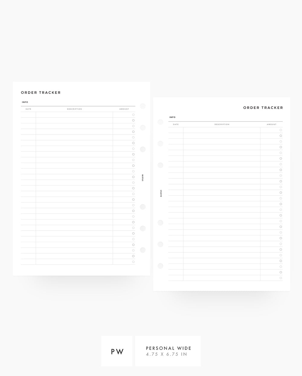 Minimal Order Tracker Planner Inserts - 8Lotus