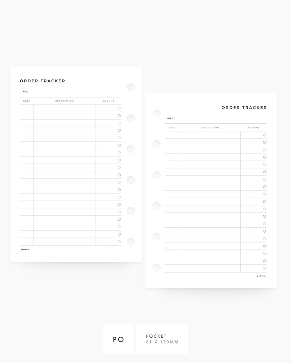 Minimal Order Tracker Planner Inserts - 8Lotus