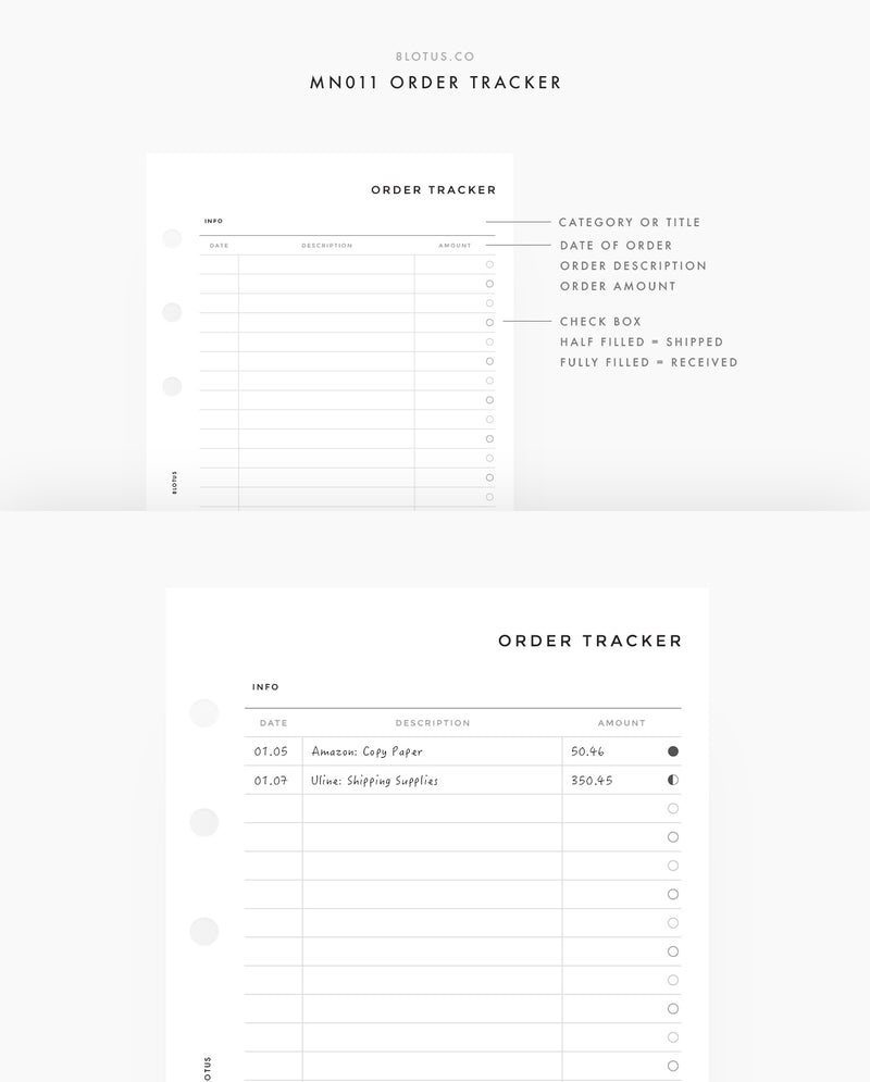 Minimal Order Tracker Planner Inserts - 8Lotus