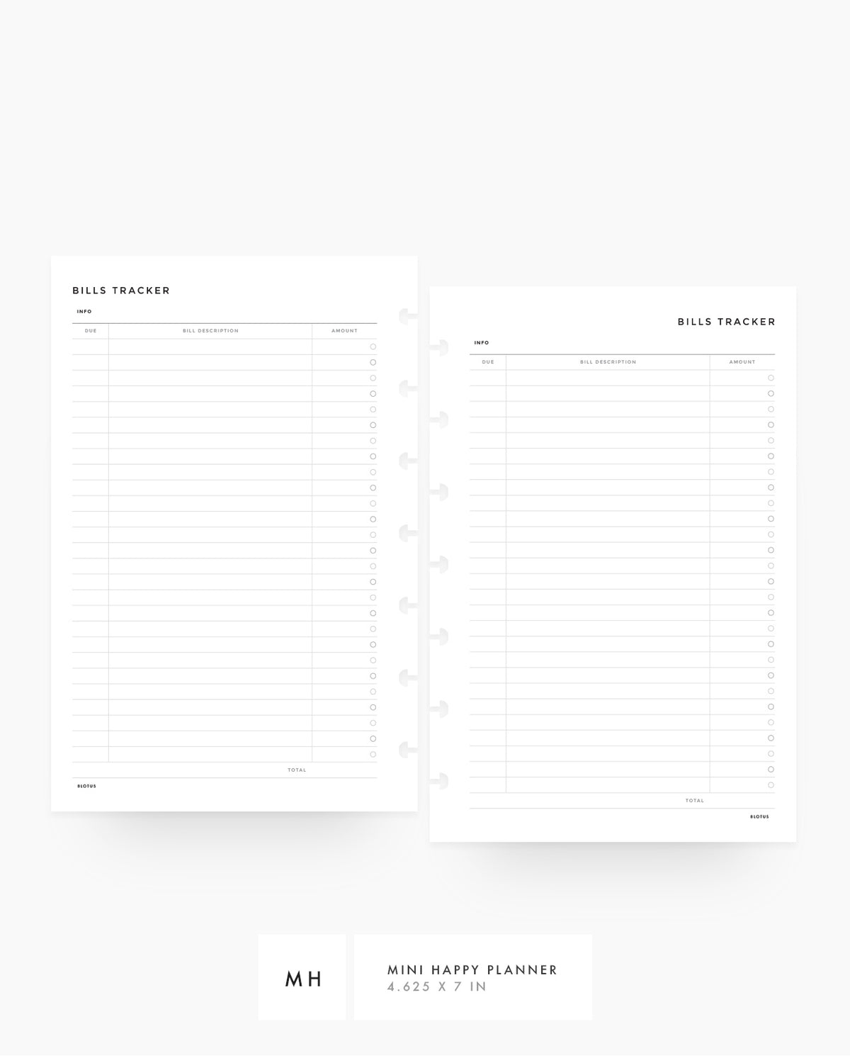 Printable Bills Tracker Planner Insert - 8Lotus