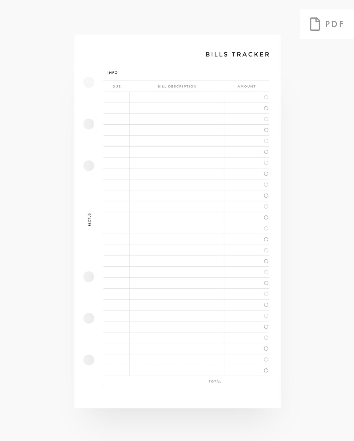 Printable Bills Tracker Planner Insert - 8Lotus