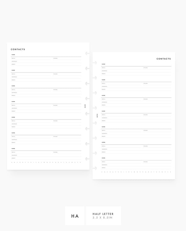 Minimal Contact List Planner Inserts - 8Lotus
