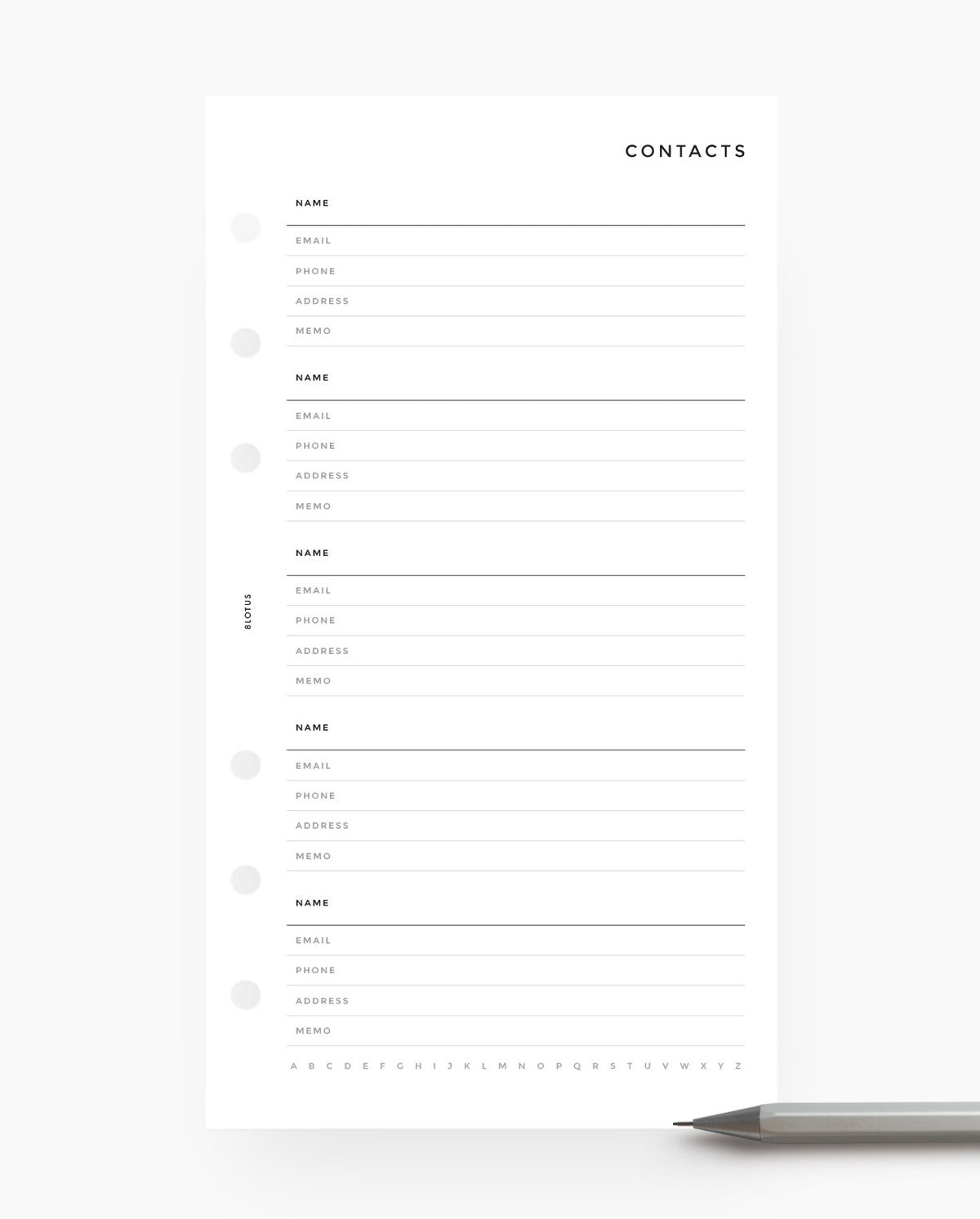 Minimal Contact List Planner Inserts - 8Lotus