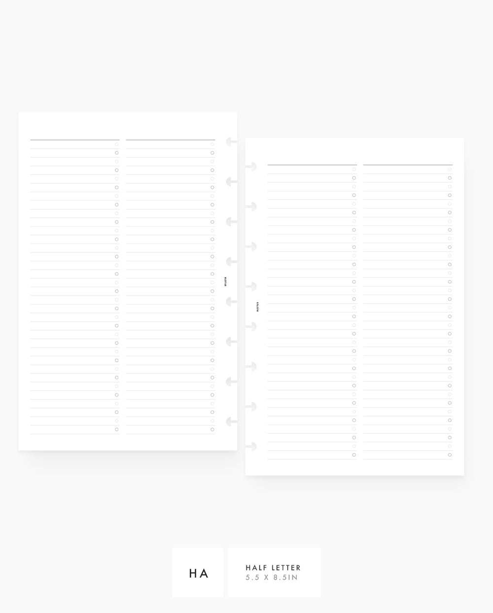 Minimal Double List Planner Inserts - 8Lotus