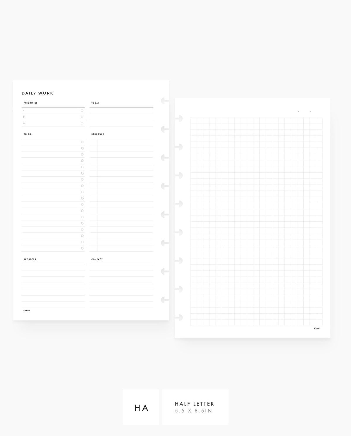 Minimal Daily Work Planner Inserts - 8Lotus