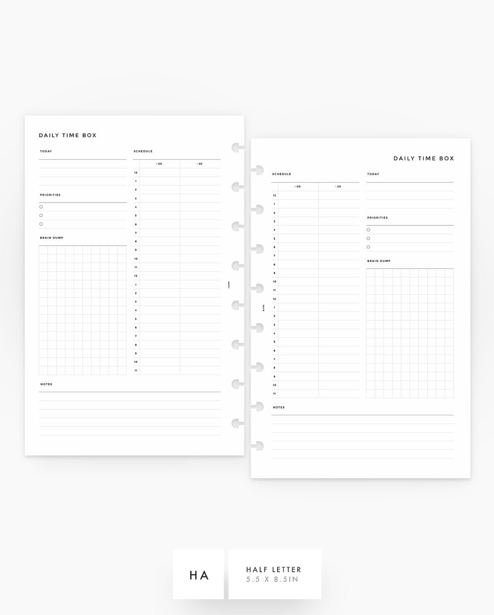 Minimalist Daily Time Box Schedule Planner Inserts - 8Lotus