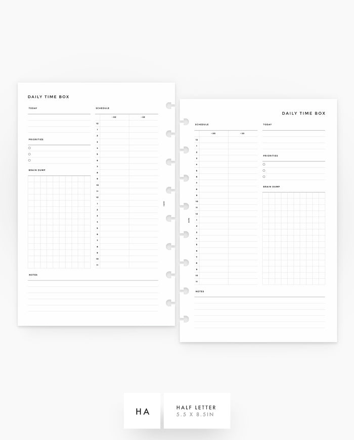 Minimalist Daily Time Box Schedule Planner Inserts - 8Lotus