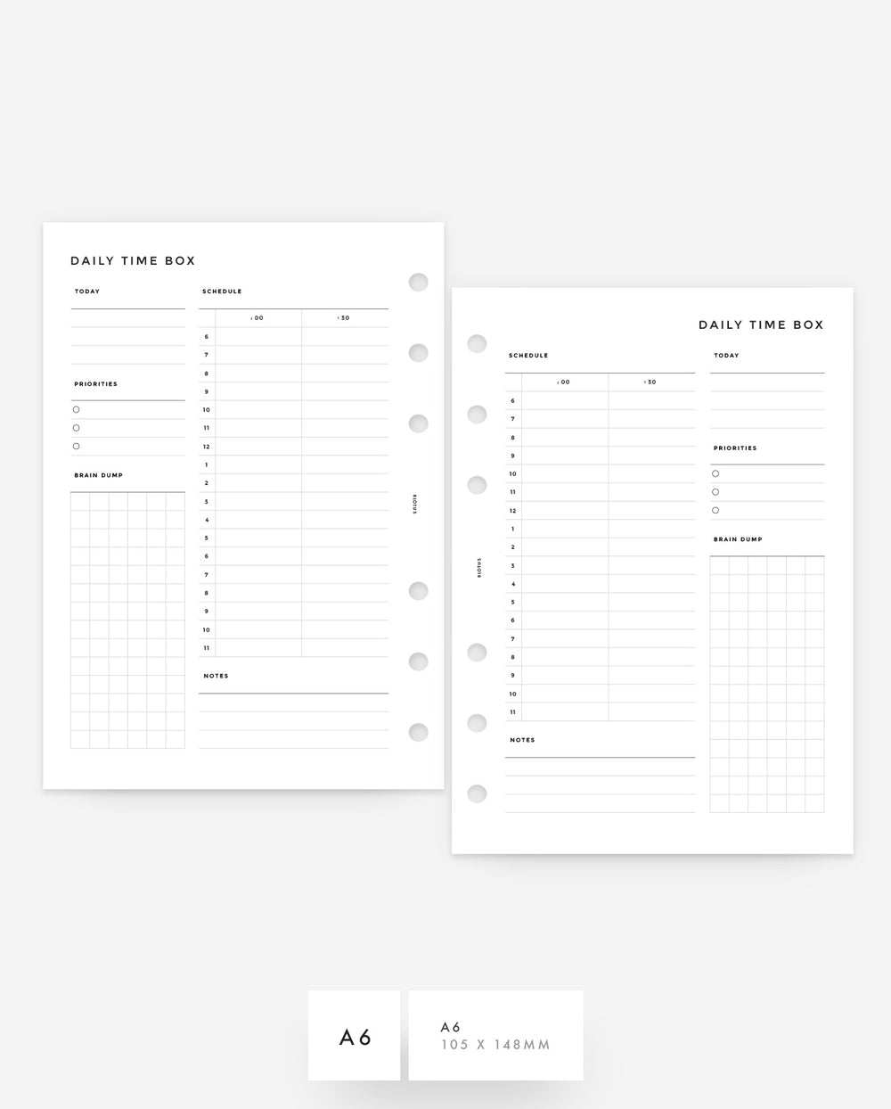 Minimalist Daily Time Box Schedule Planner Inserts - 8Lotus