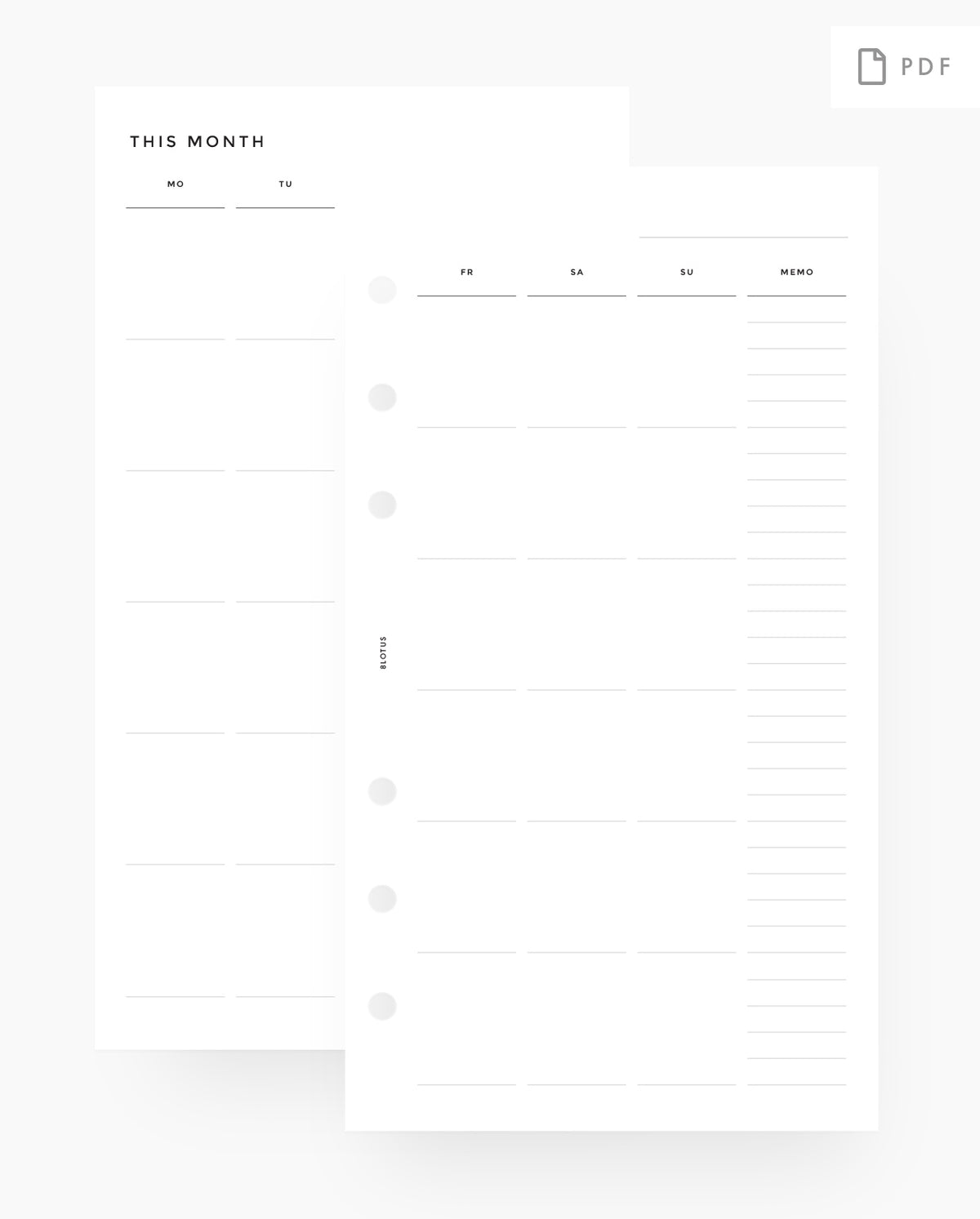 Printable Minimal Monthly Planner Insert - 8Lotus