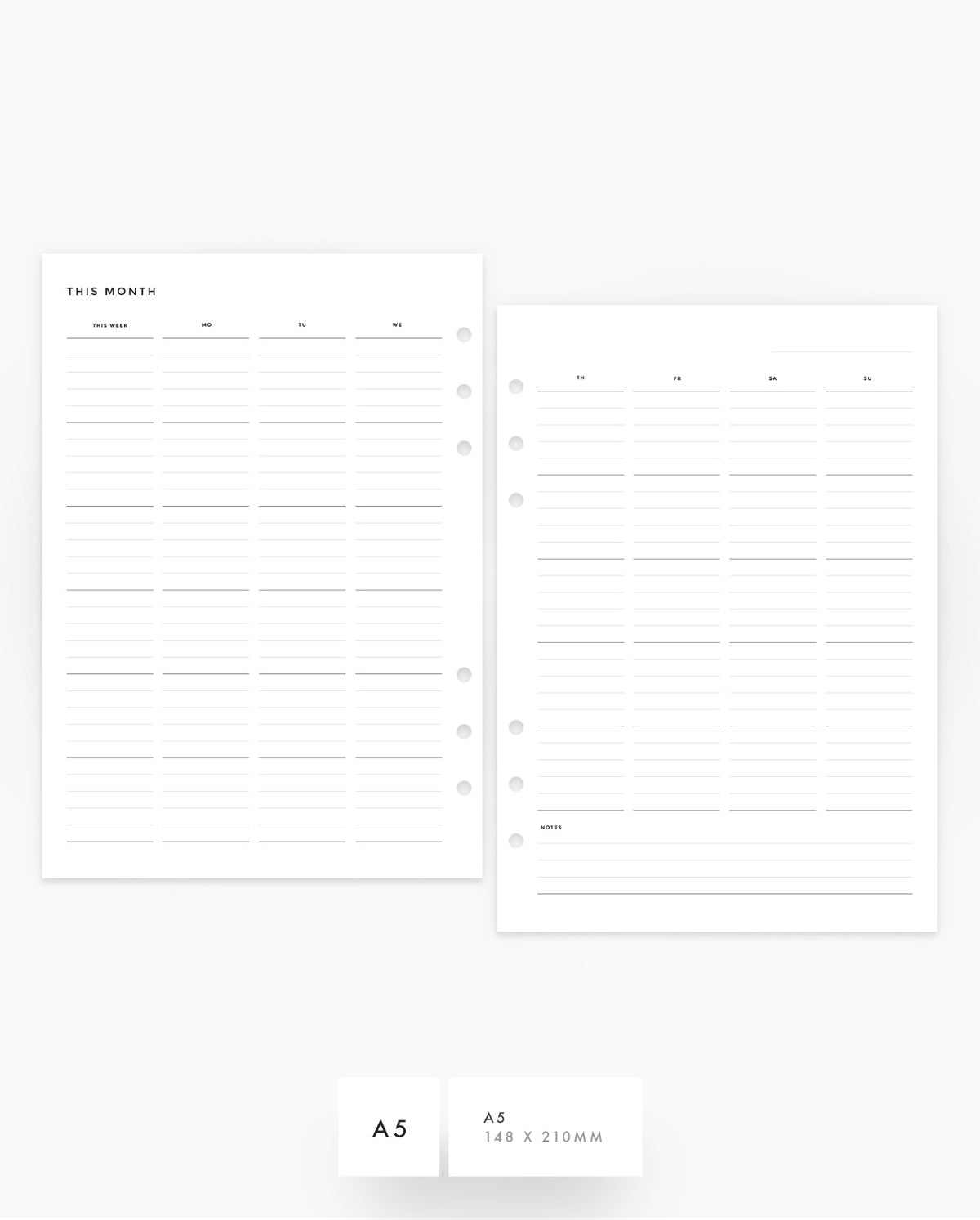 Monthly Lined Calendar Planner Inserts - 8Lotus