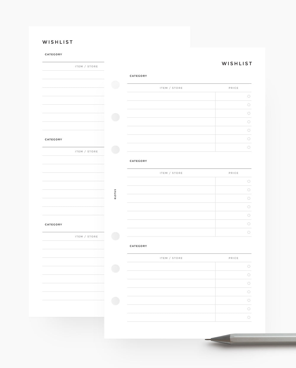 Minimal Wishlist Planner Inserts - 8Lotus