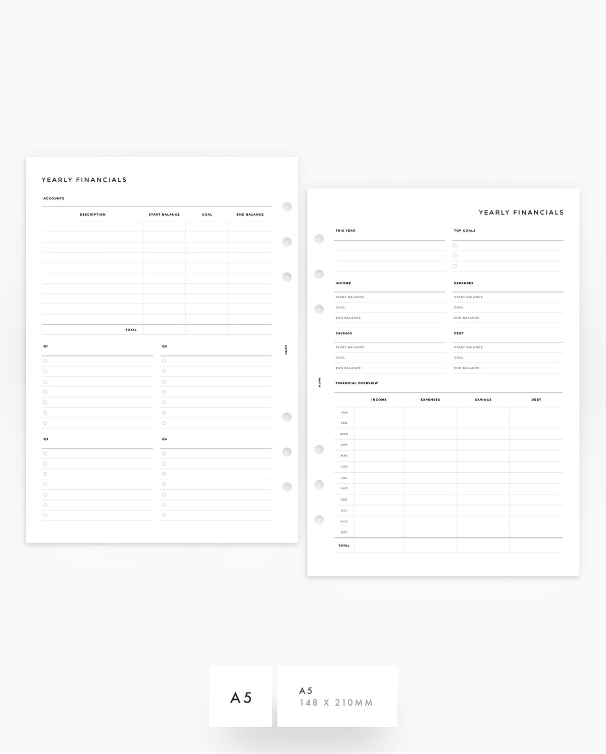 Minimalist Yearly Financial Overview Planner Inserts - 8Lotus