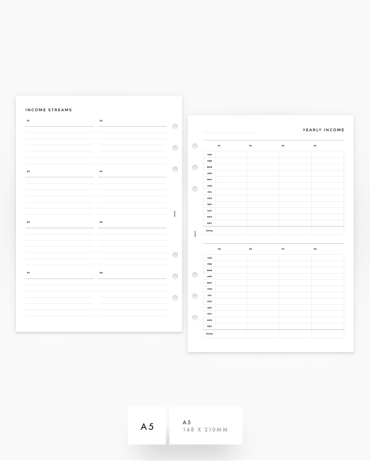 Minimalist Yearly Income Tracker Planner Inserts - 8Lotus