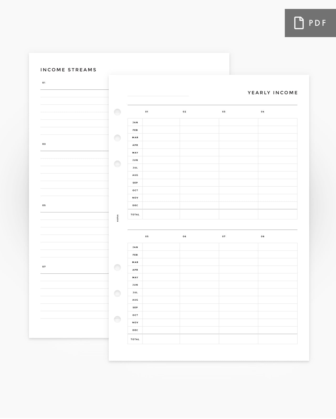 MN145 - Yearly Income Tracker - Printable PDF